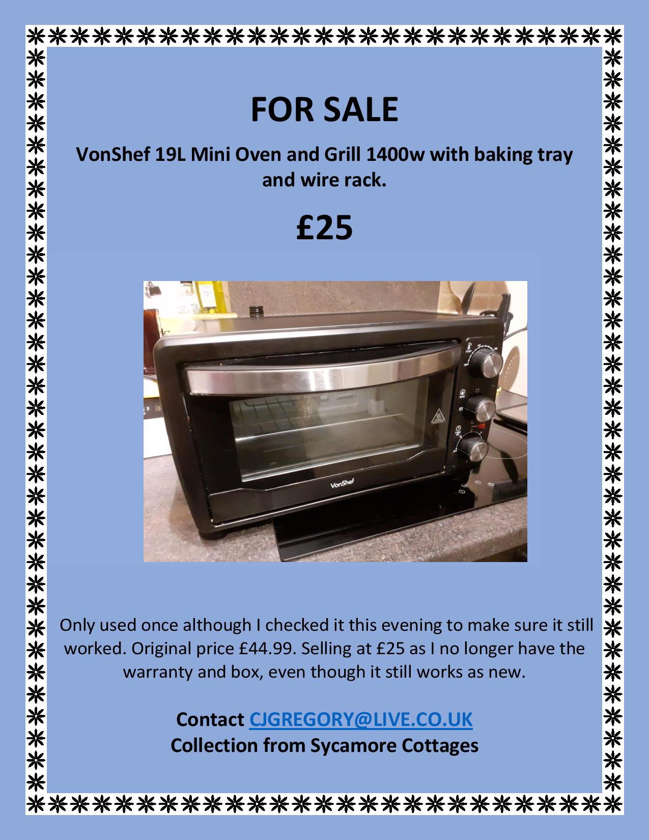 For Sale: VonShef Mini Oven and Grill | PARWICH.ORG