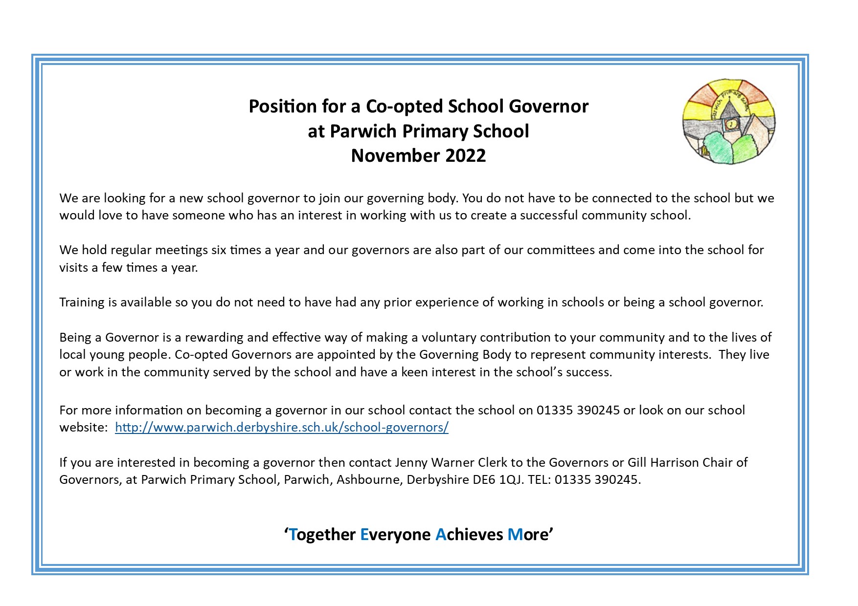 Parwich Primary School: Governor Vacancy | PARWICH.ORG