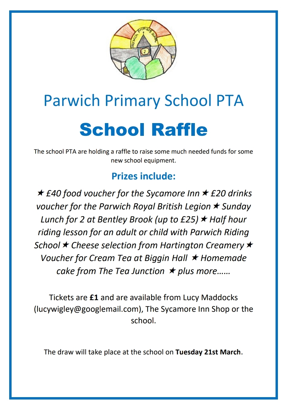 Parwich Primary School PTA Spring Raffle | PARWICH.ORG